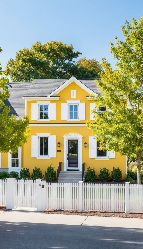 27 Yellow Home Exterior with White Shutters: Cheerful Charm for Your ...