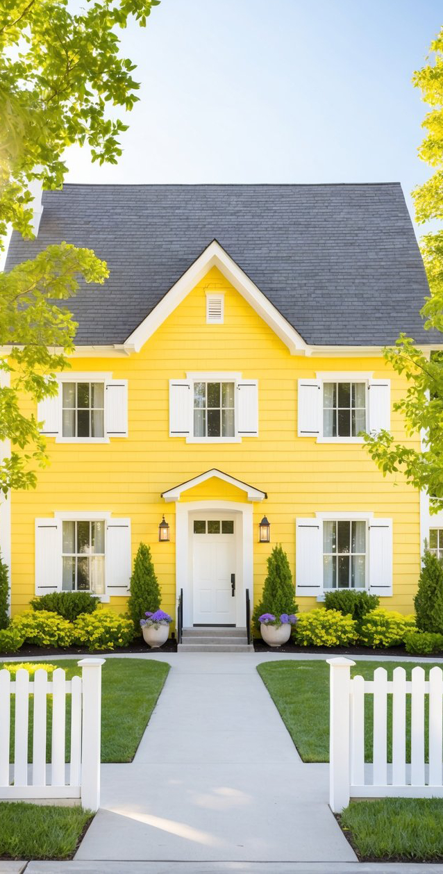 27 Yellow Home Exterior with White Shutters: Cheerful Charm for Your ...
