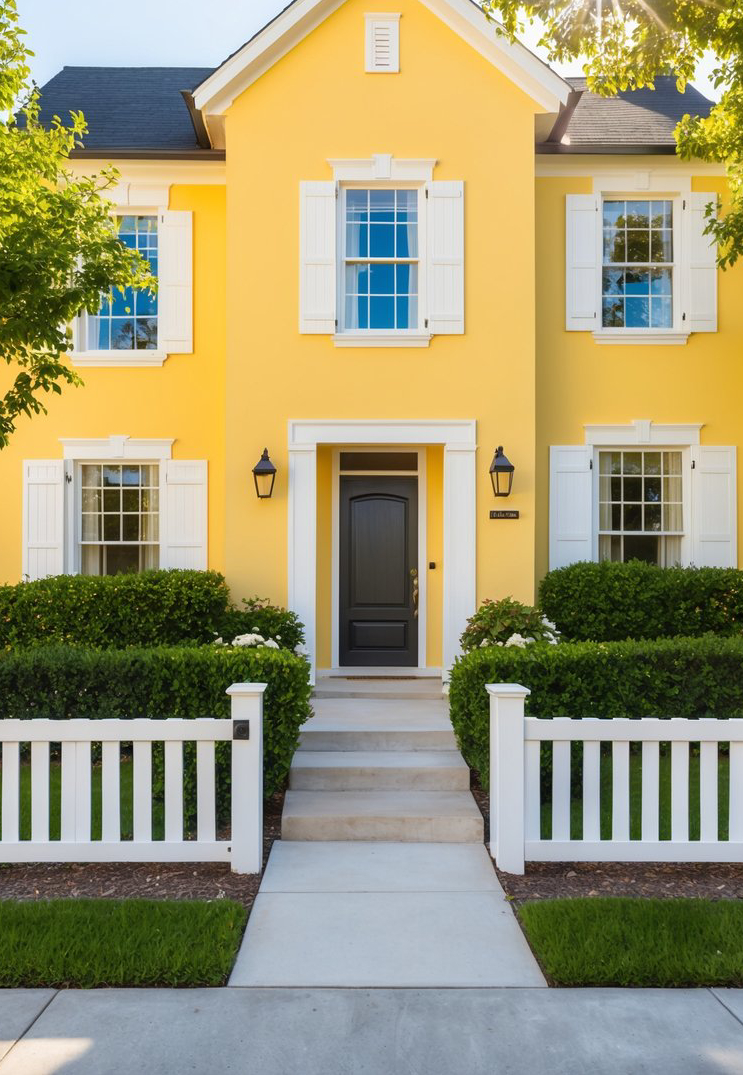 27 Yellow Home Exterior with White Shutters: Cheerful Charm for Your ...
