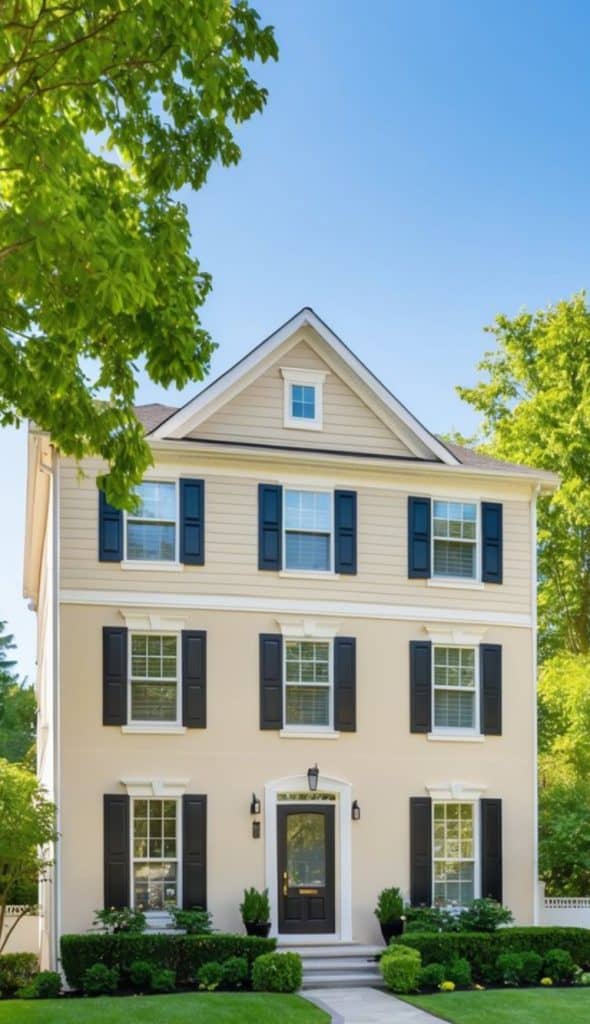 34 Beige Home Exterior with Black Shutters Offering Timeless Elegance ...