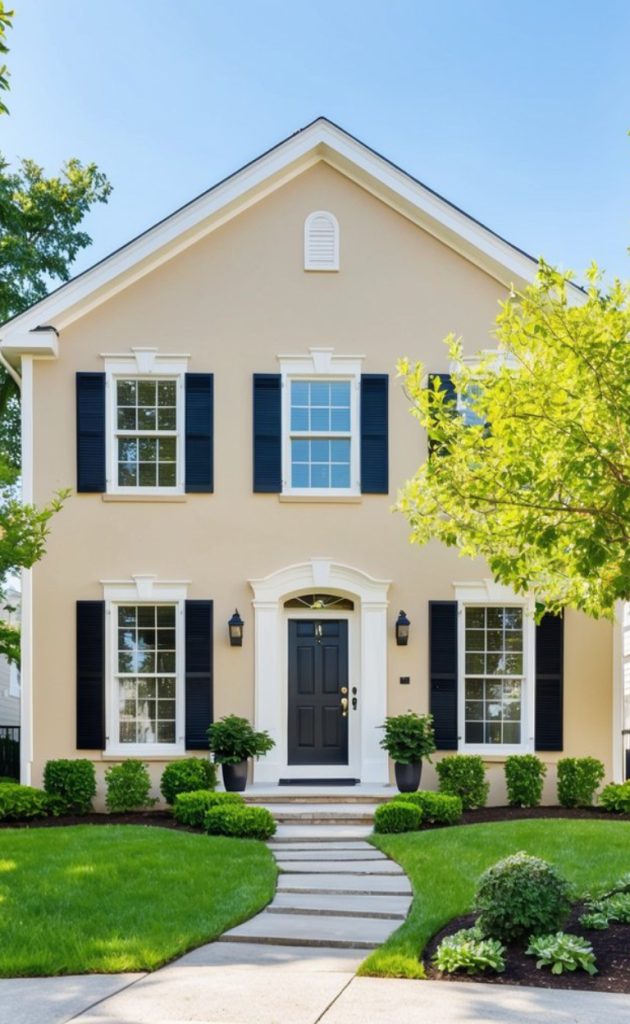 34 Beige Home Exterior with Black Shutters Offering Timeless Elegance ...