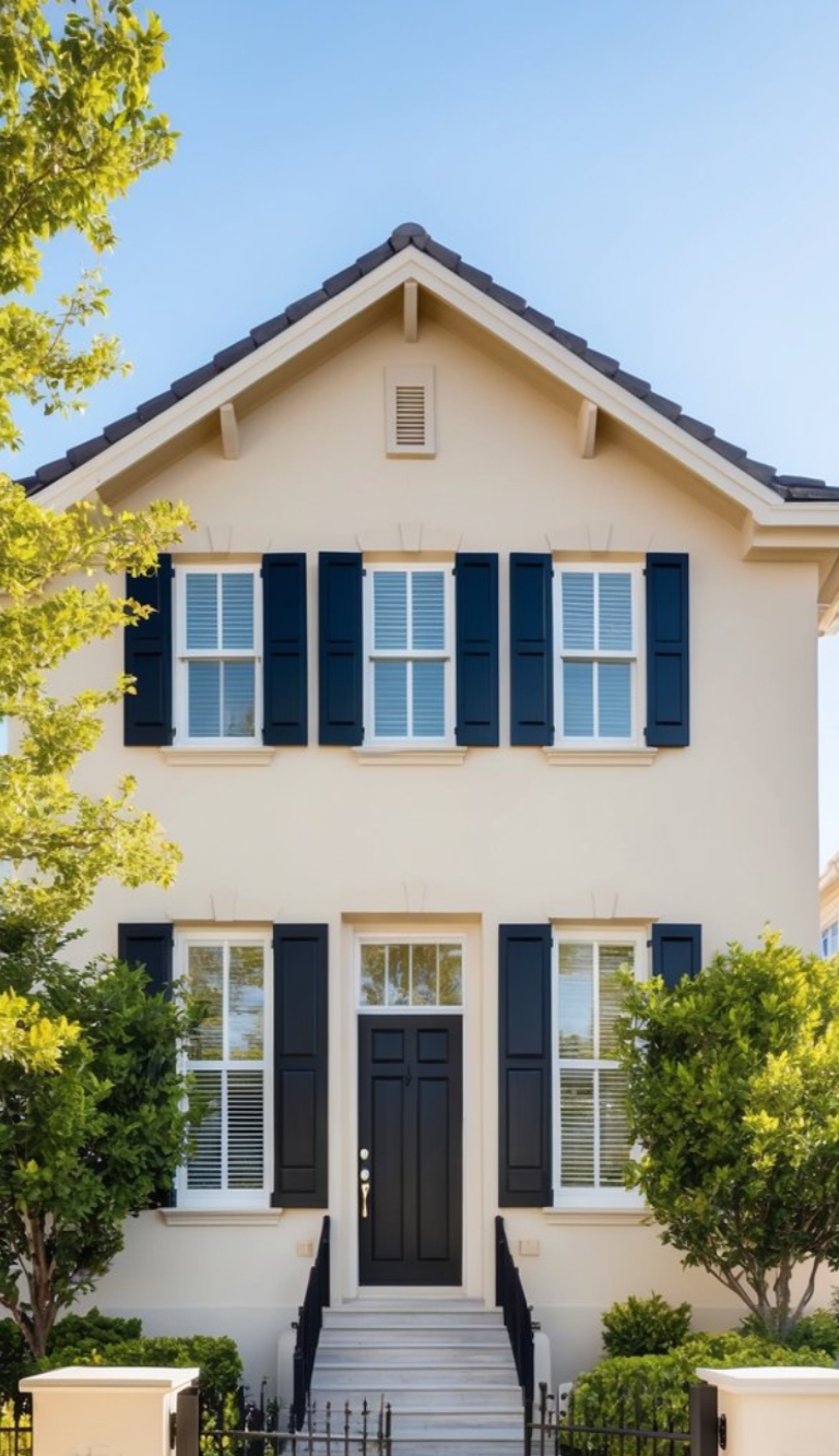 34 Beige Home Exterior with Black Shutters Offering Timeless Elegance ...