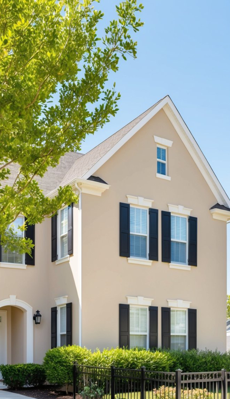 34 Beige Home Exterior with Black Shutters Offering Timeless Elegance ...