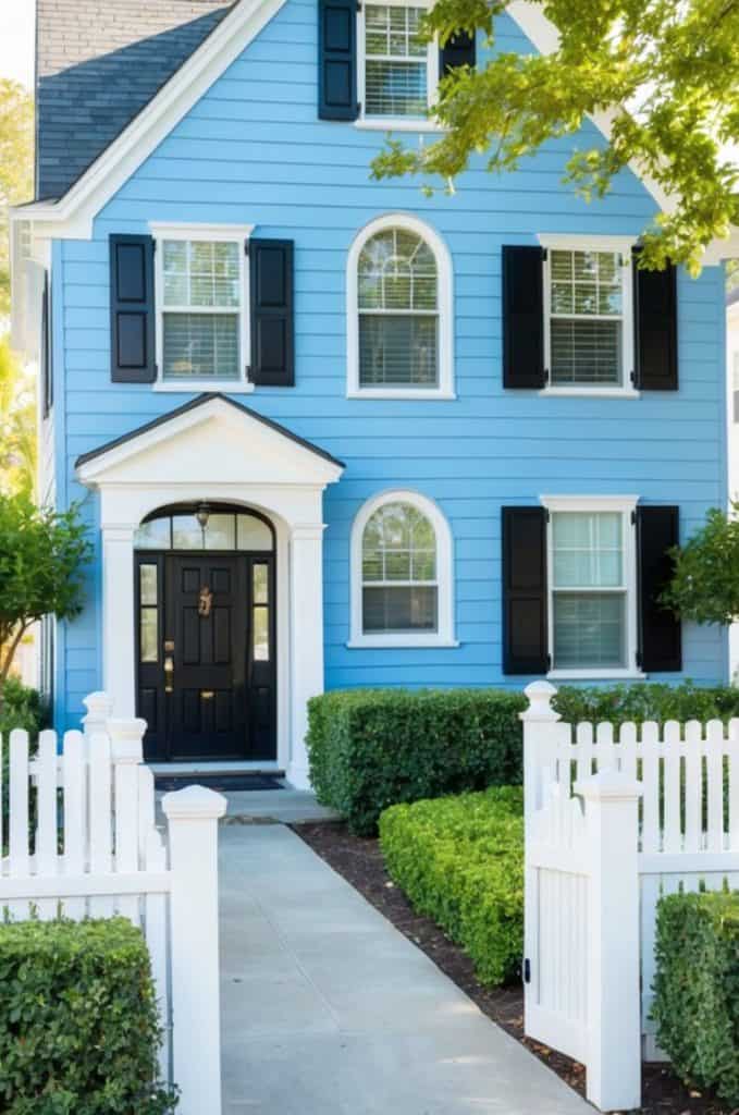 28 Blue Home Exterior with Black Shutters for Cool Contrast - Bloom & Brick