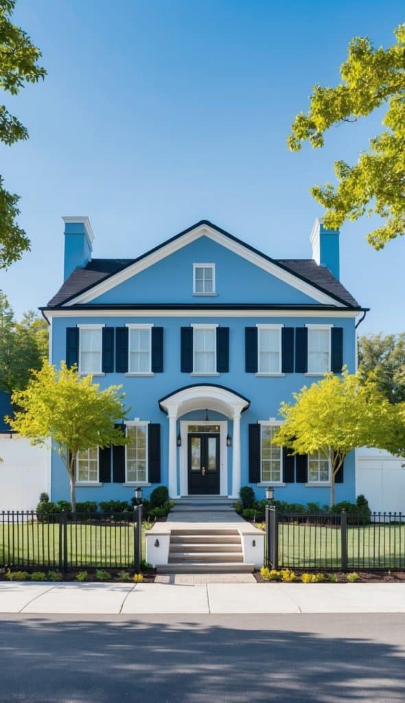 28 Blue Home Exterior with Black Shutters for Cool Contrast - Bloom & Brick