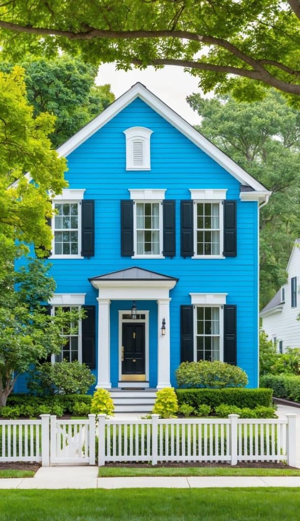 28 Blue Home Exterior with Black Shutters for Cool Contrast - Bloom & Brick