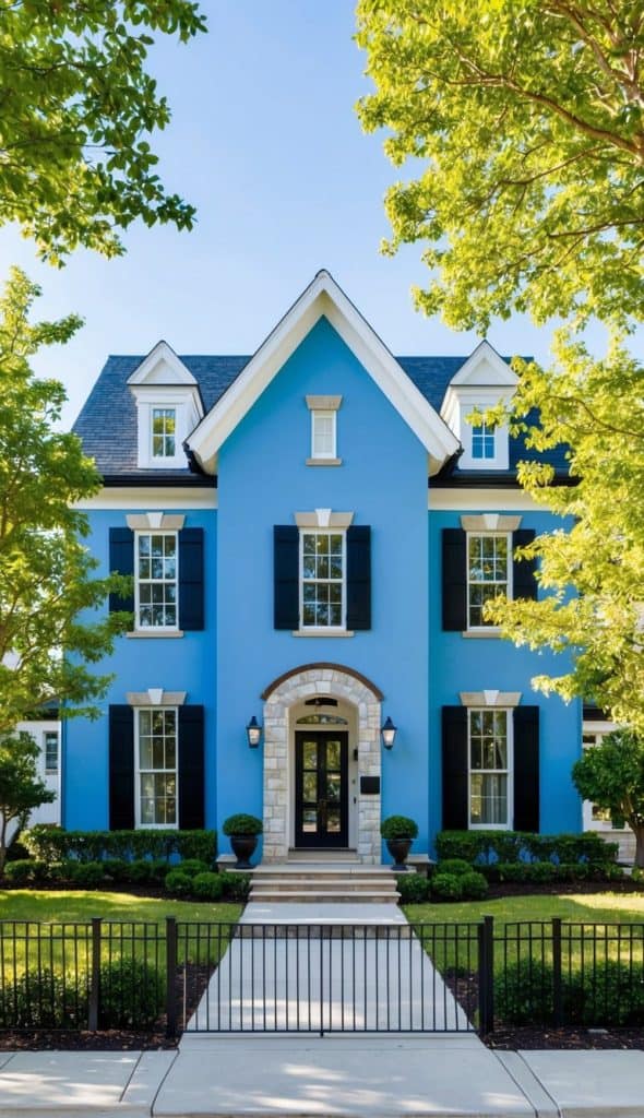 28 Blue Home Exterior with Black Shutters for Cool Contrast - Bloom & Brick