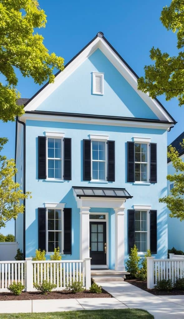 28 Blue Home Exterior with Black Shutters for Cool Contrast - Bloom & Brick