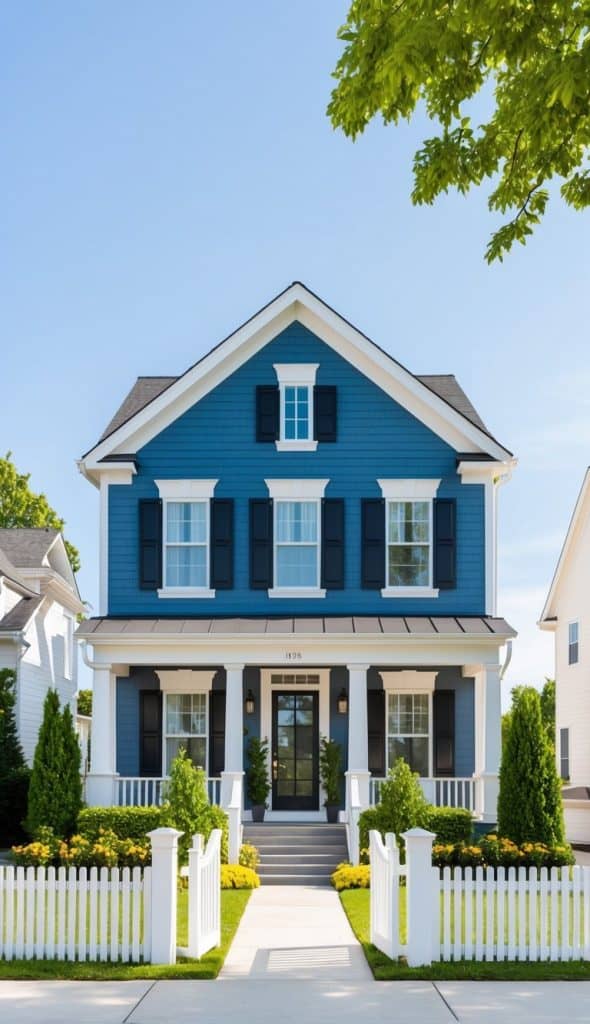 28 Blue Home Exterior with Black Shutters for Cool Contrast - Bloom & Brick