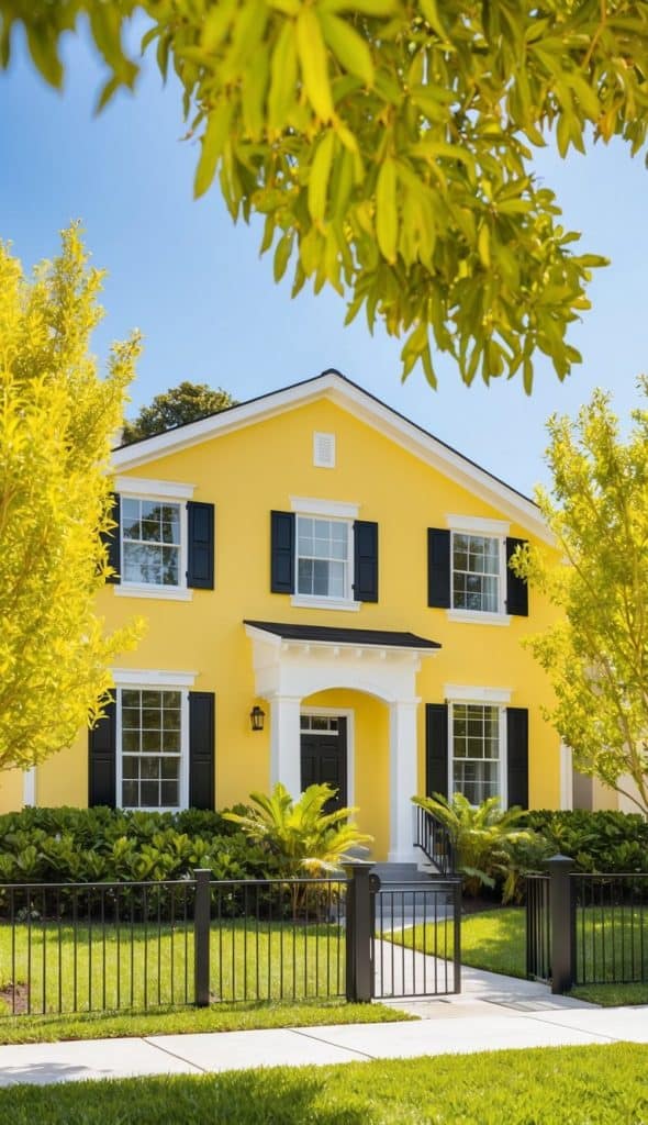 24 Yellow Home Exterior With Black Shutters: Bold & Cheery Ideas ...