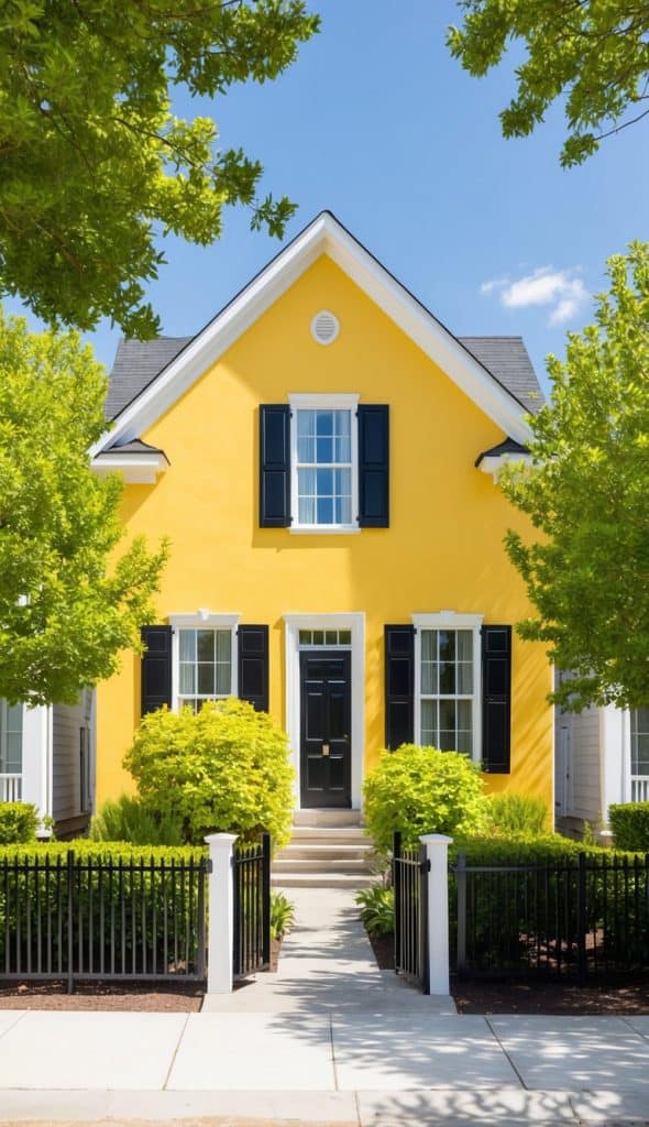 24 Yellow Home Exterior With Black Shutters: Bold & Cheery Ideas ...