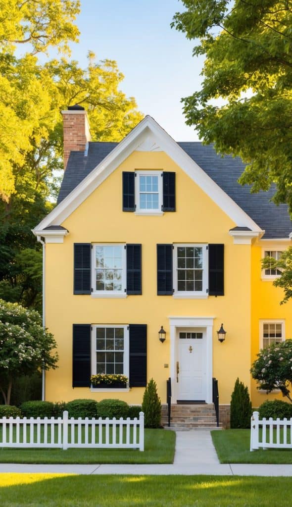 24 Yellow Home Exterior With Black Shutters: Bold & Cheery Ideas ...