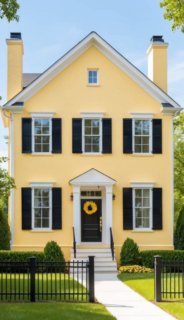 24 Yellow Home Exterior With Black Shutters: Bold & Cheery Ideas ...