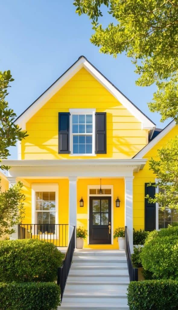 24 Yellow Home Exterior With Black Shutters: Bold & Cheery Ideas ...